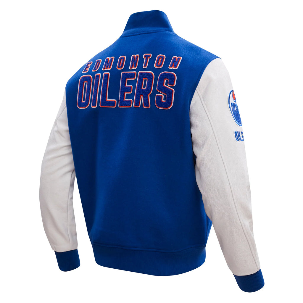 Men's NHL Hockey Edmonton Oilers Rib Wool Navy/White Varsity Jacket By ...