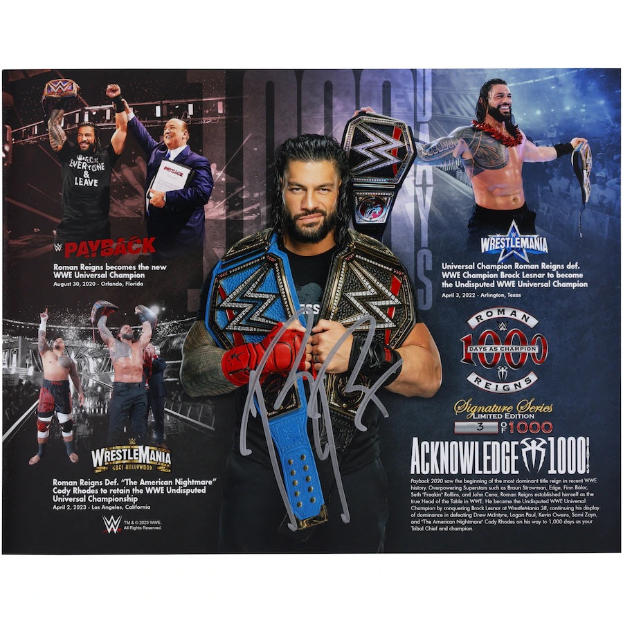 Roman Reigns WWE Autographed 11" x 14" 1,000 Days as Champion Photogra ...