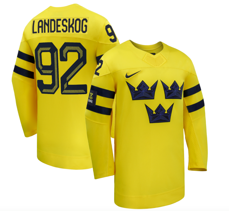 Men's Sweden Hockey Gabriel Landeskog Nike Yellow 2026 Away Olympics R ...