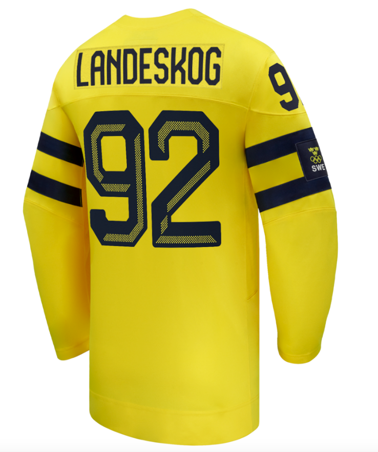 Men's Sweden Hockey Gabriel Landeskog Nike Yellow 2026 Away Olympics R ...