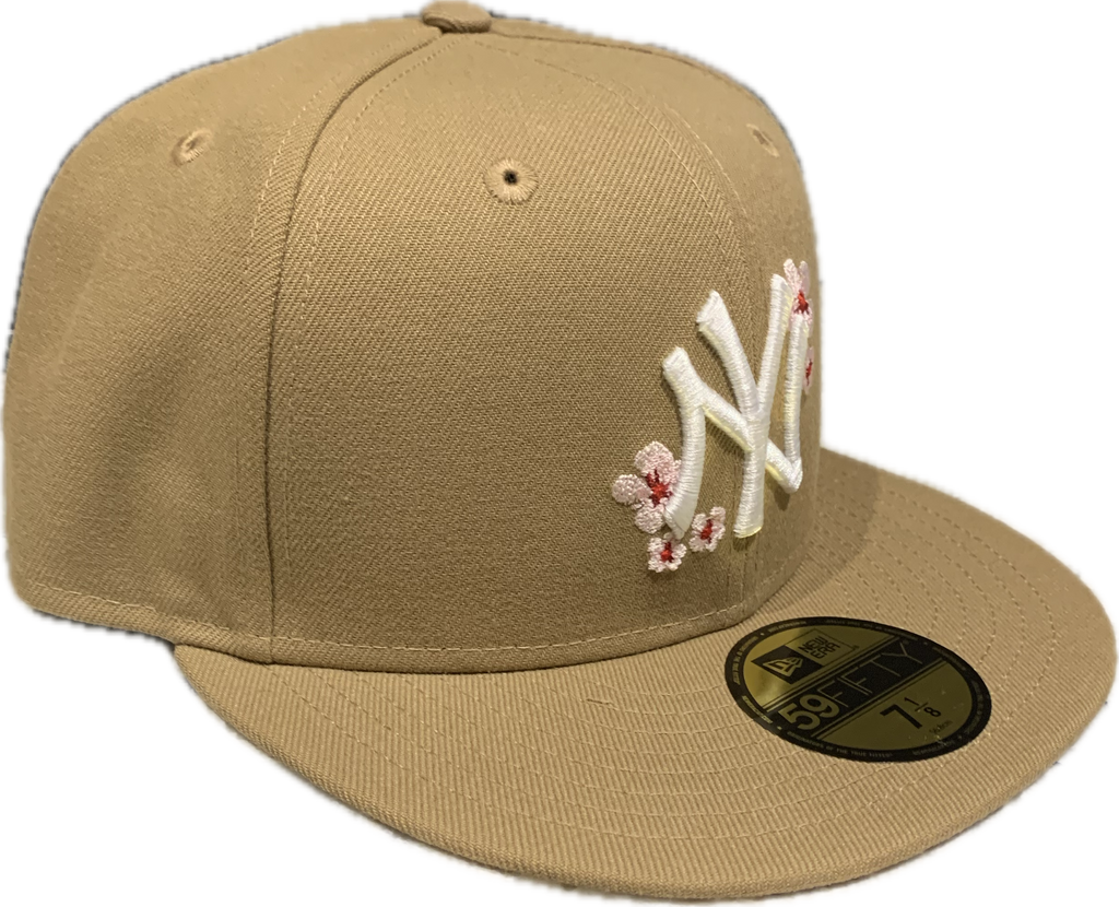 New York Yankees New Era 59Fifty Pink Flower Khaki Custom Hat Cap ...