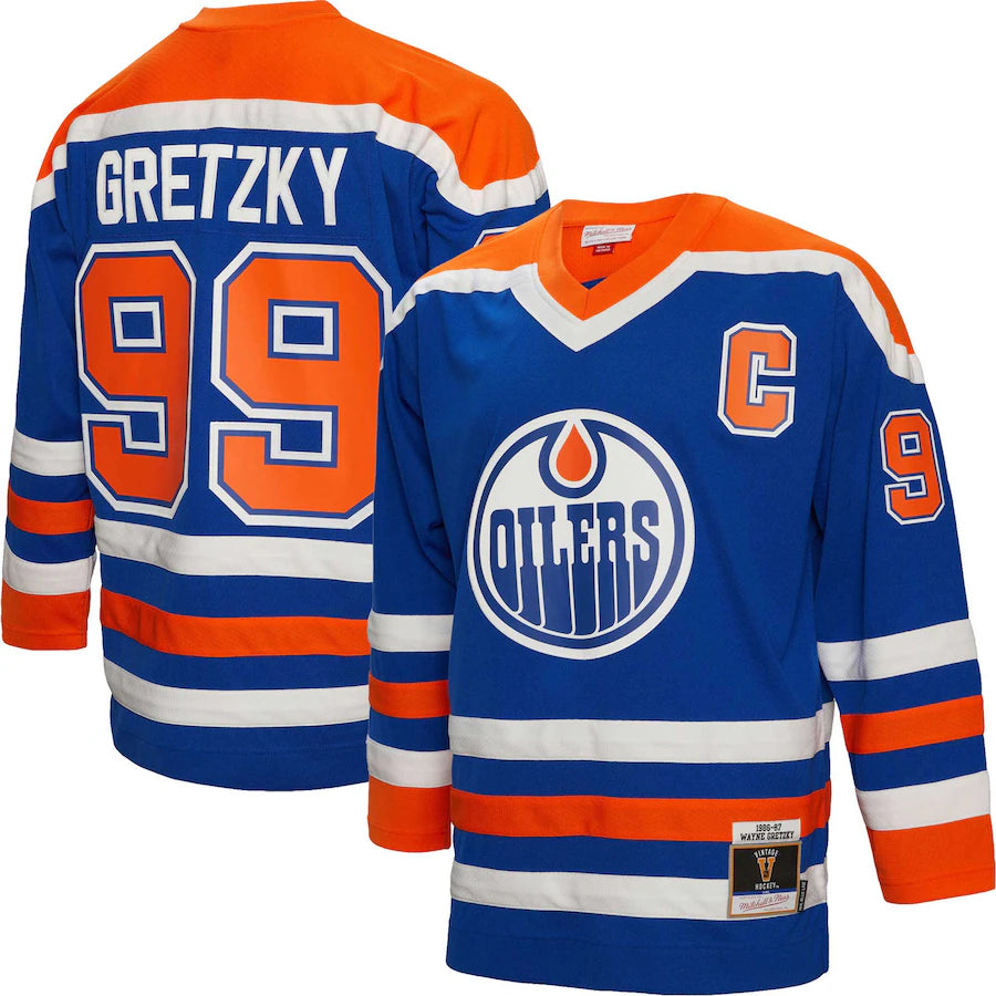 Men's Edmonton Oilers Wayne Gretzky Mitchell & Ness Royal 1986 Captain ...