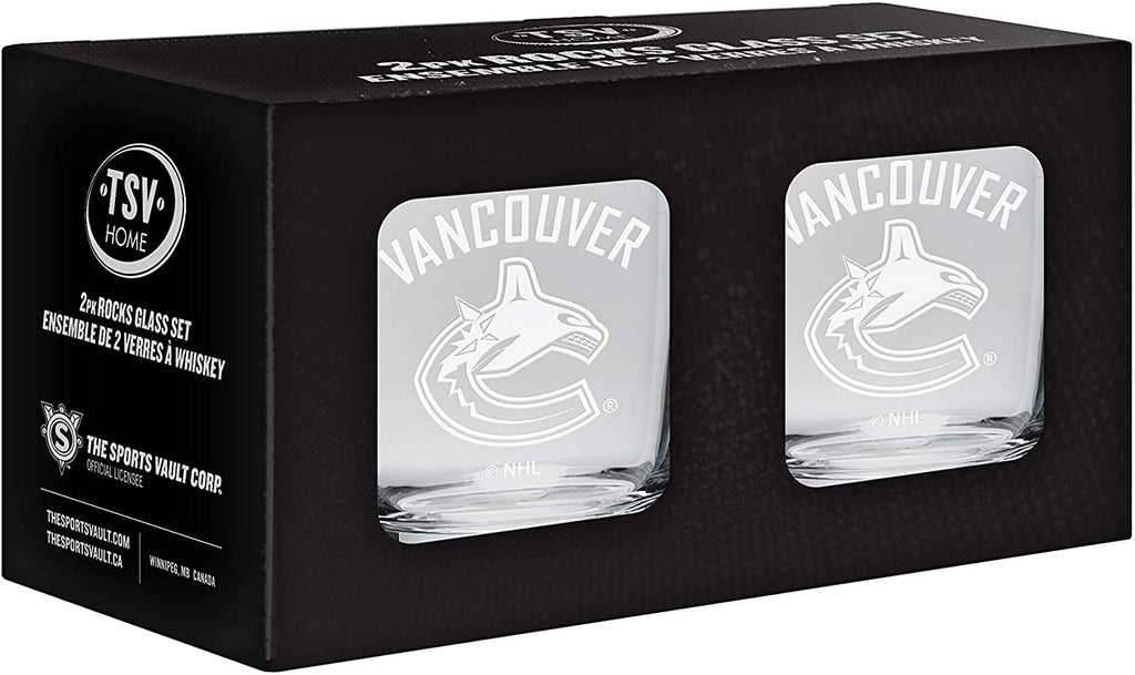 Vancouver Canucks Logo NHL Hockey Satin Etched Rocks Glass Set of Two ...
