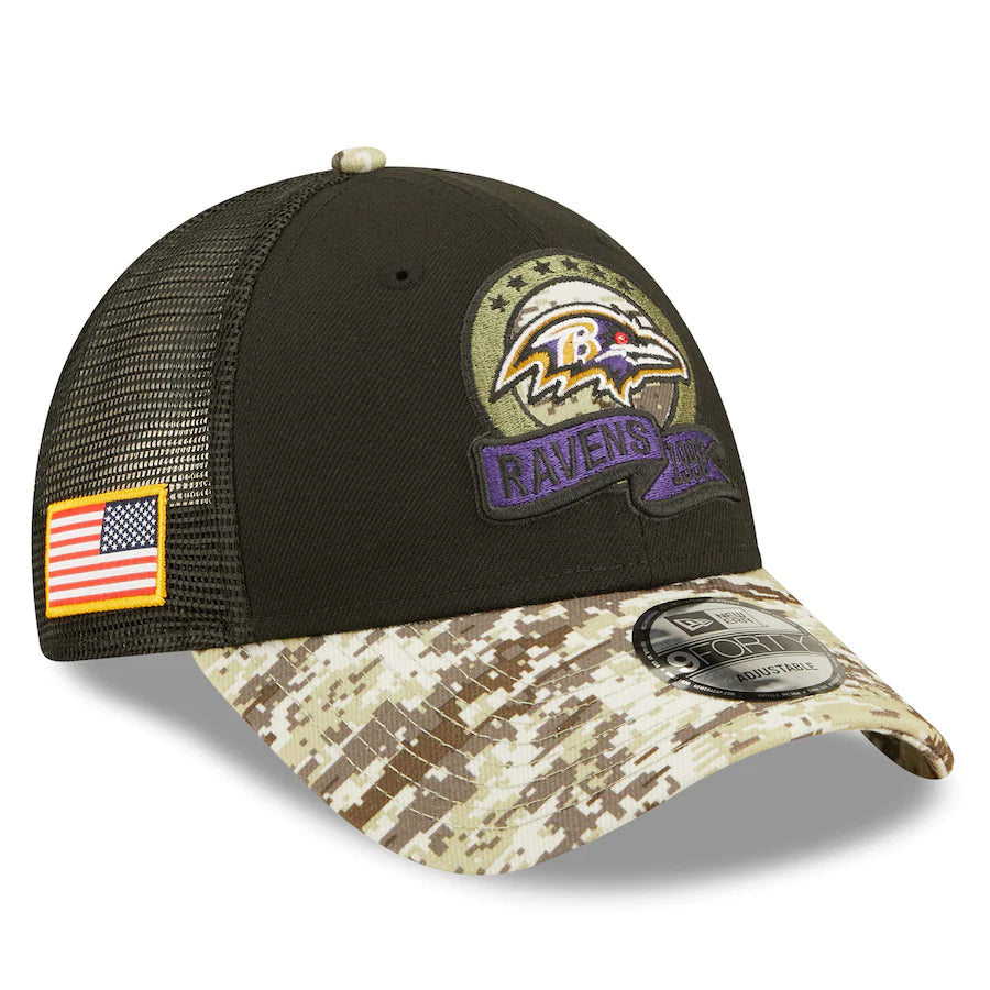 Men's Baltimore Ravens New Era Black/Camo 2022 Salute To Service 9FORT ...